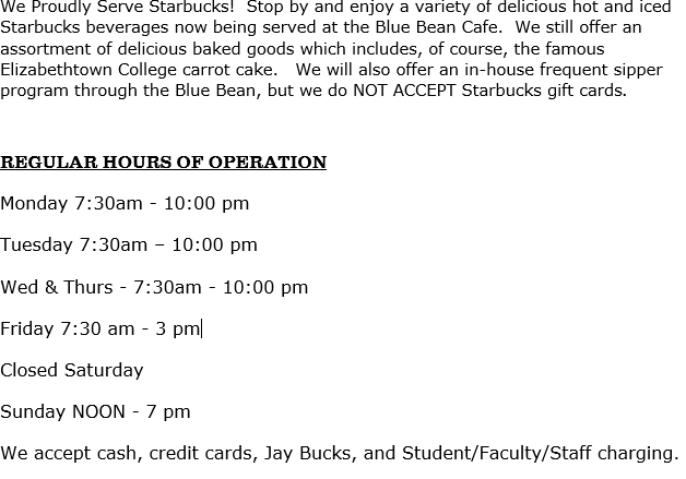 Blue Bean Cafe - Elizabethtown College